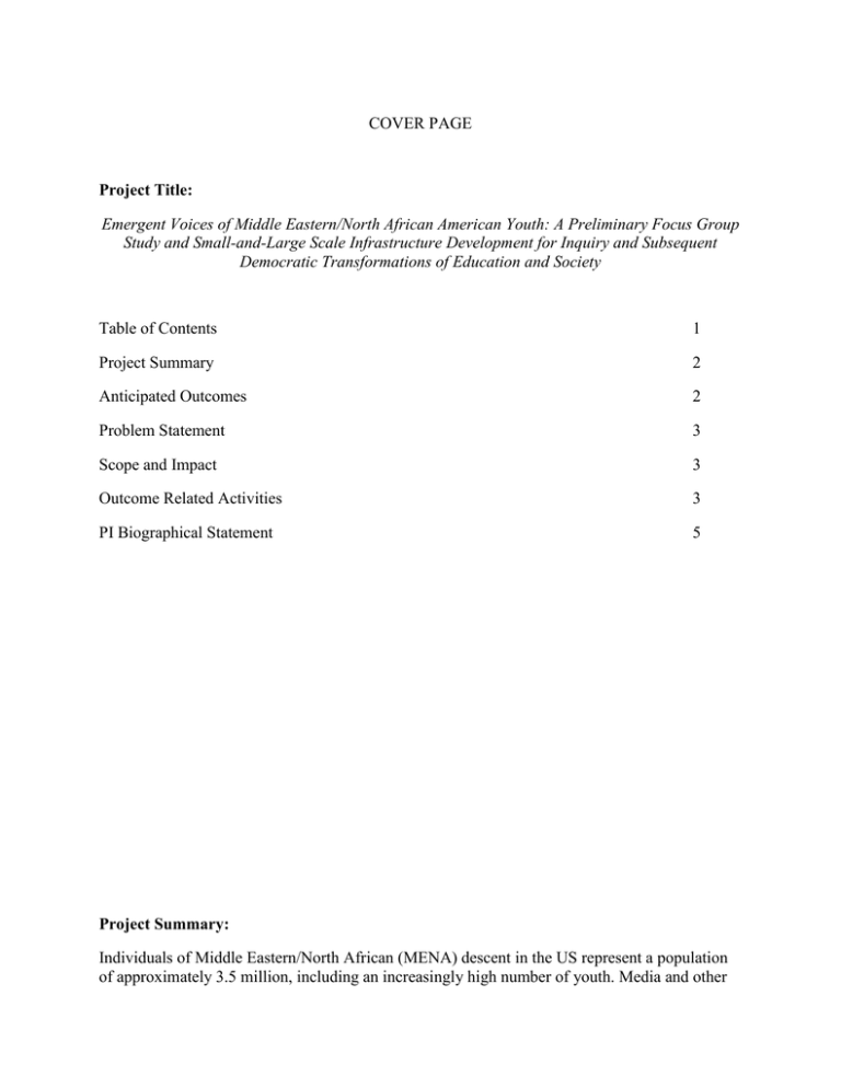 COVER PAGE Project Title 