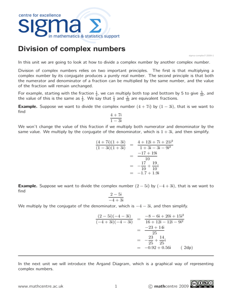 Division Of Complex Numbers