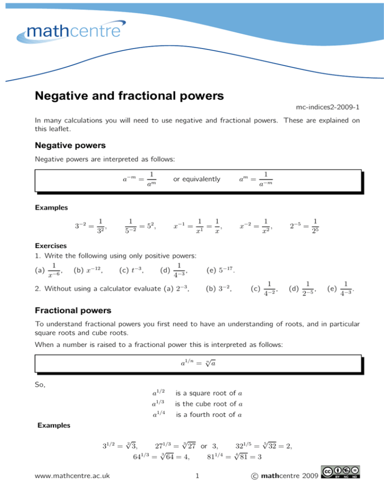 Negative And Fractional Powers