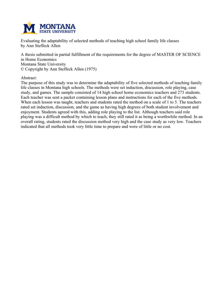 Evaluating The Adaptability Of Selected Methods Of Teaching High School