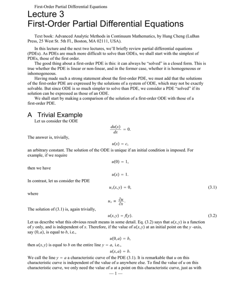Lecture 3 First Order Partial Differential Equations
