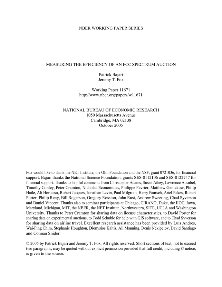 NBER WORKING PAPER SERIES Patrick Bajari Jeremy T. Fox
