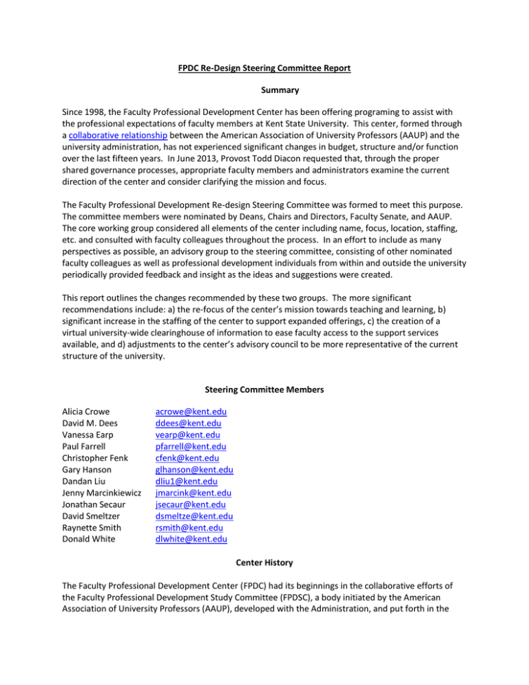 FPDC Re-Design Steering Committee Report Summary