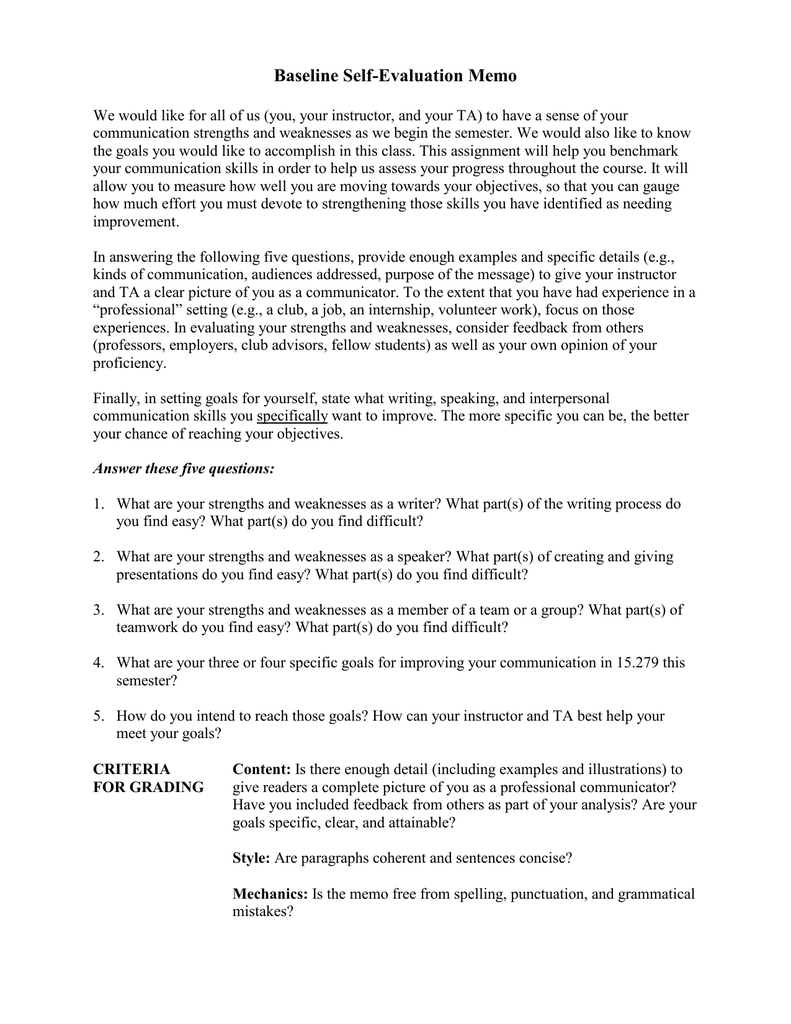 Baseline Self-Evaluation Memo