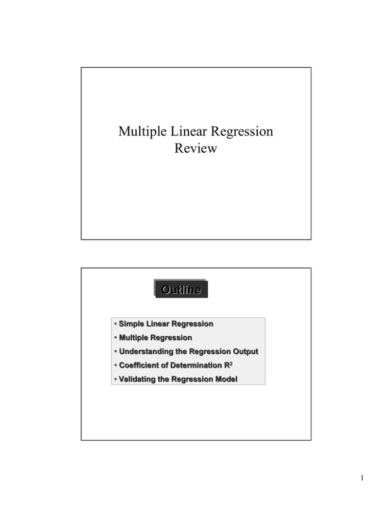 Multiple Linear Regression Review Outline