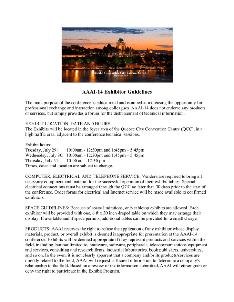 AAAI 14 Exhibitor Guidelines