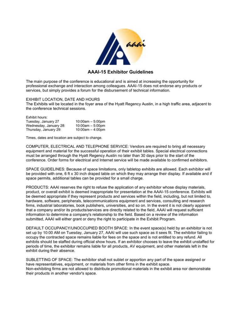 AAAI 15 Exhibitor Guidelines