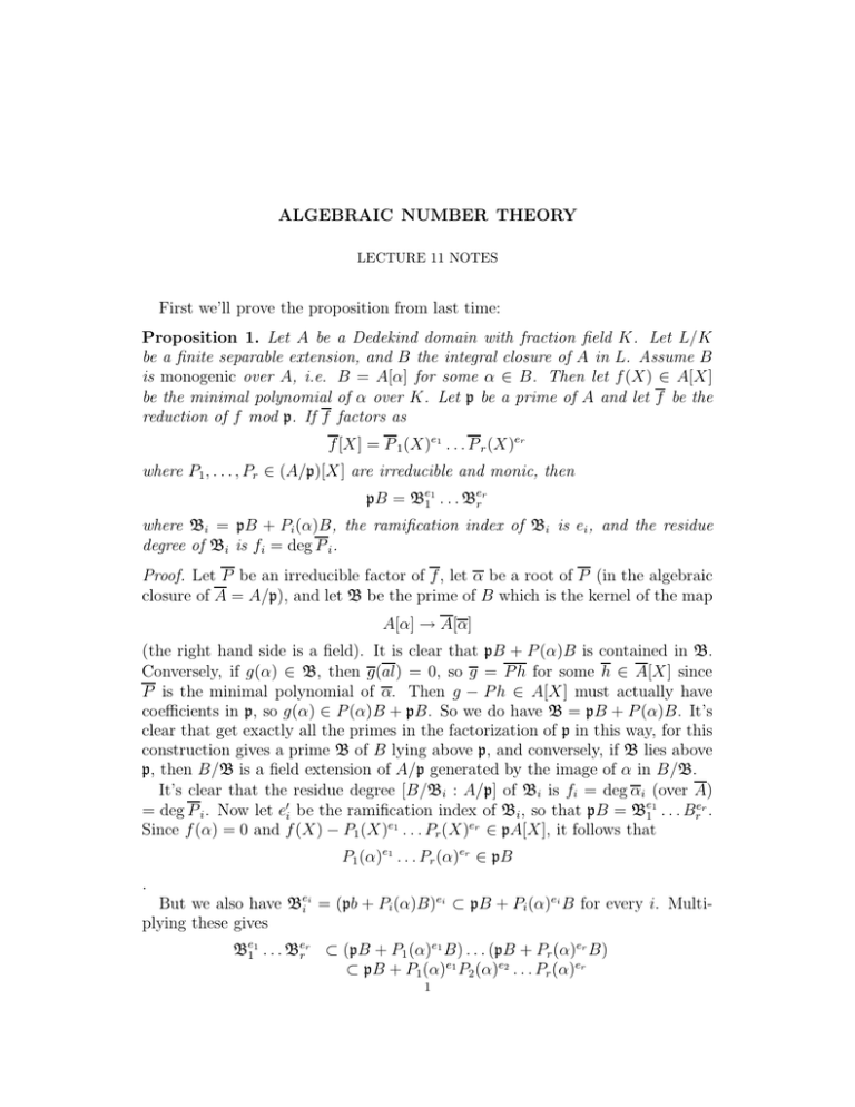ALGEBRAIC NUMBER THEORY