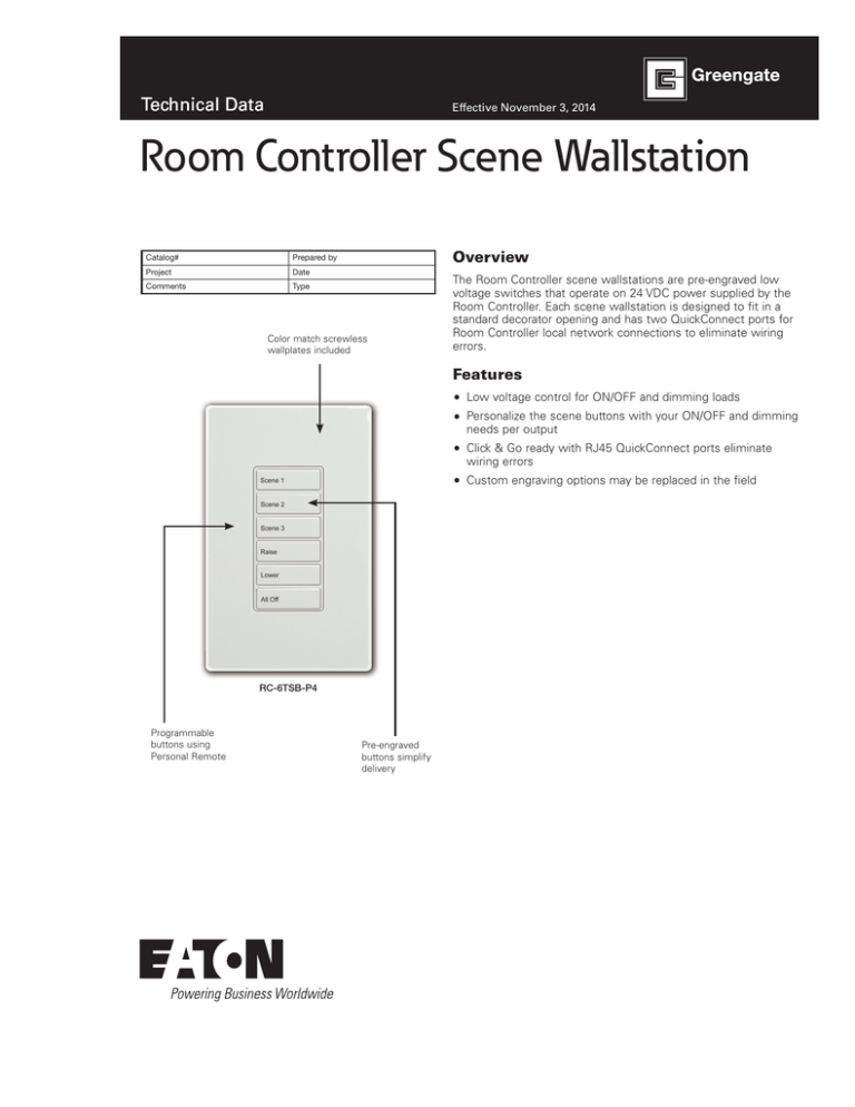 Room Controller Scene Wallstation Technical Data Overview