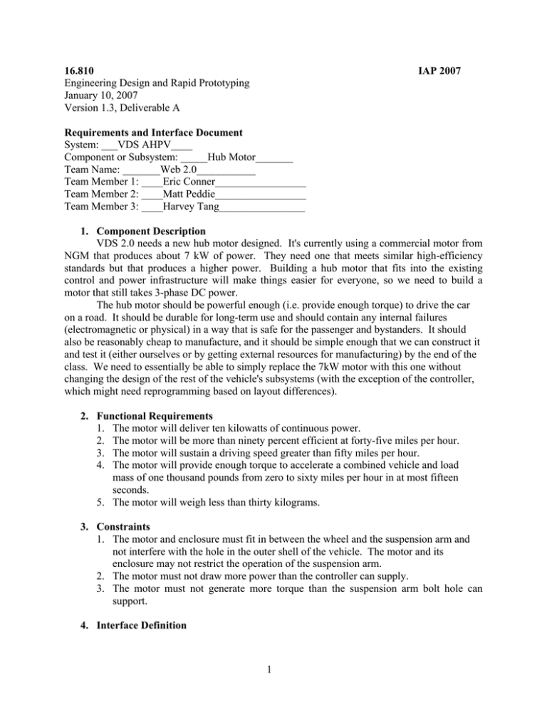 16.810 IAP 2007 Requirements and Interface Document