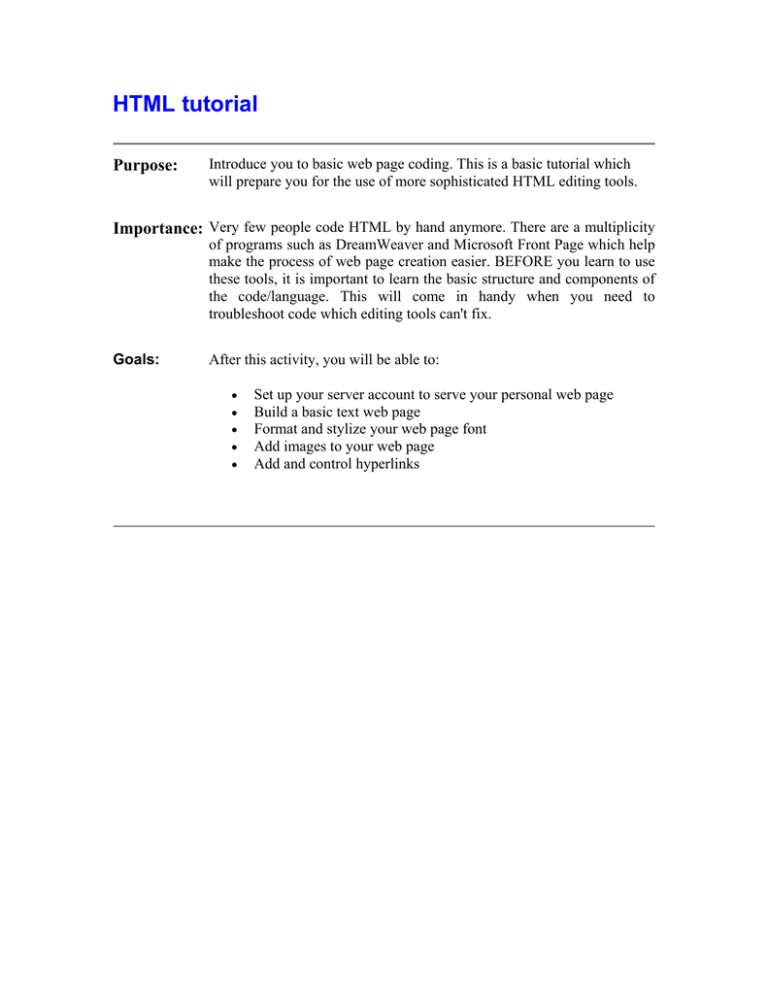HTML Tutorial Purpose 