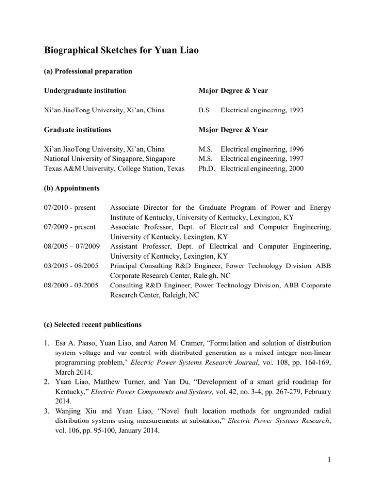 Biographical Sketches for Yuan Liao