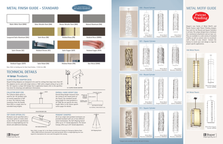 METAL FINISH GUIDE - STANDARD METAL MOTIF GUIDE