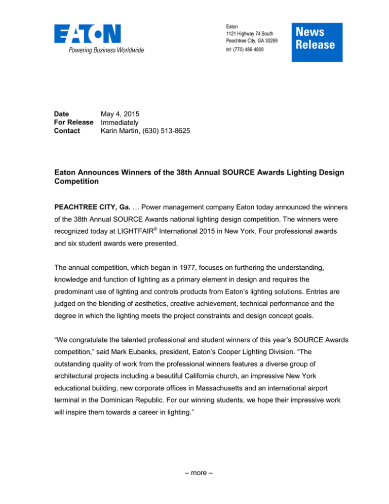 Eaton Announces Winners of the 38th Annual SOURCE Awards Lighting ...