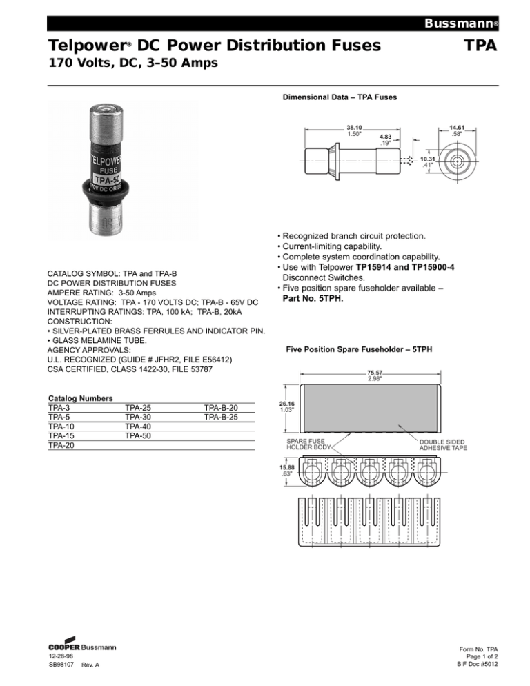 Telpower DC Power Distribution Fuses TPA Bussmann