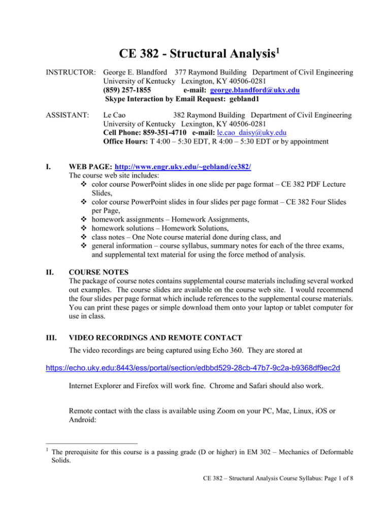 CE 382 Structural Analysis 1