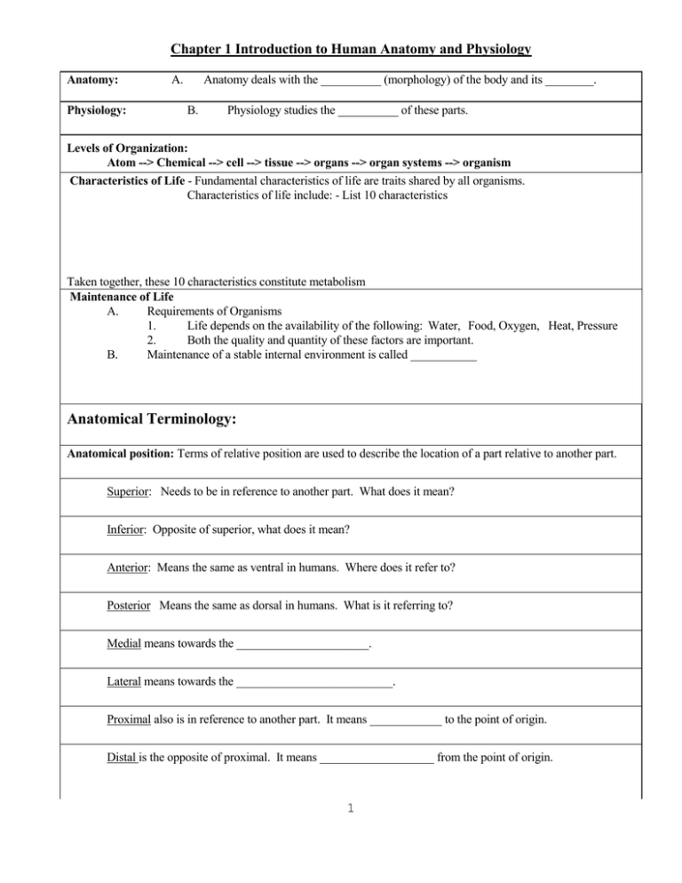 Chapter 1 Introduction To Human Anatomy And Physiology