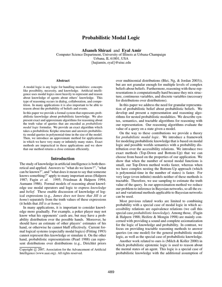 Probabilistic Modal Logic Afsaneh Shirazi And Eyal Amir