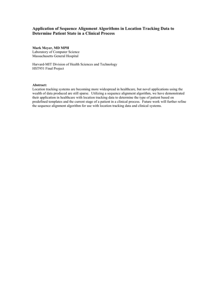 Application of Sequence Alignment Algorithms in Location Tracking Data to Application of Sequence Alignment Algorithms in Location Tracking Data to