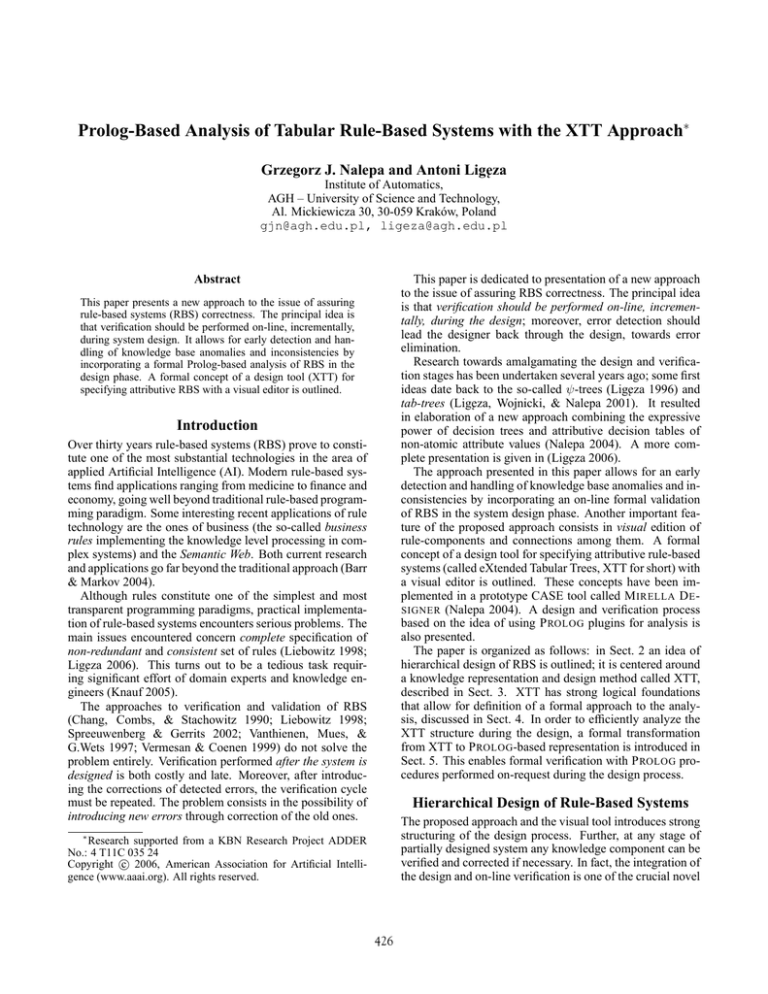 Prolog Based Analysis Of Tabular Rule Based Systems With The XTT Approach