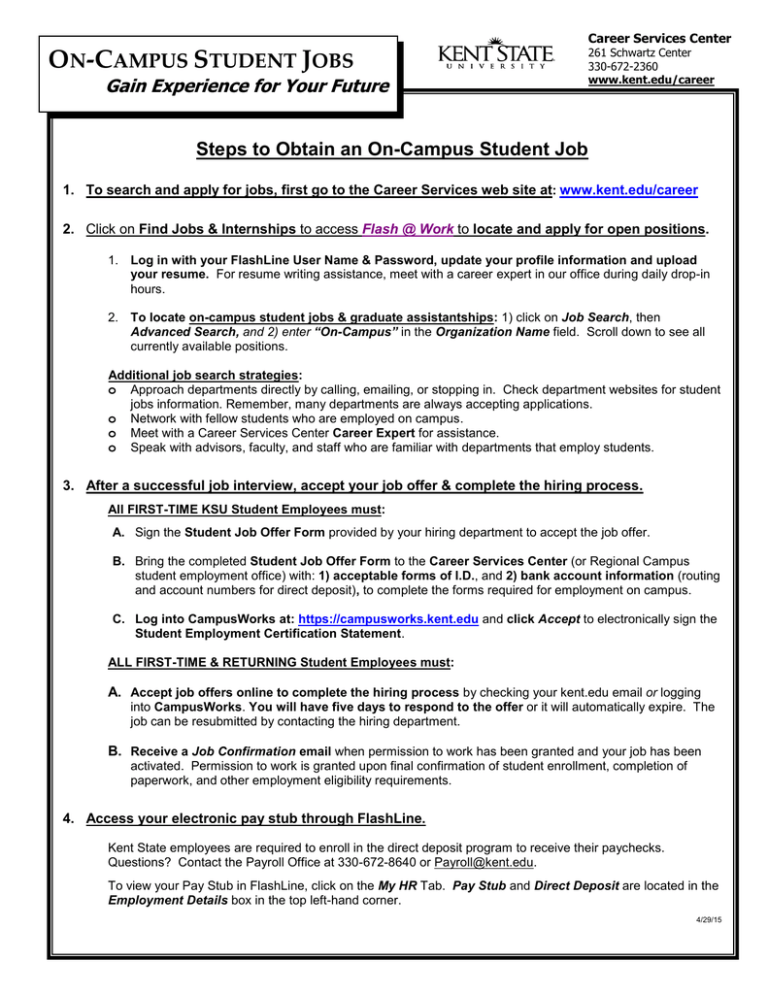 Steps to Obtain an On-Campus Student Job