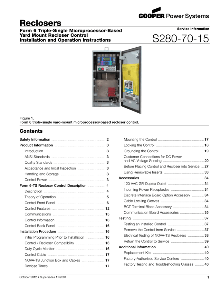S280-70-15 Reclosers