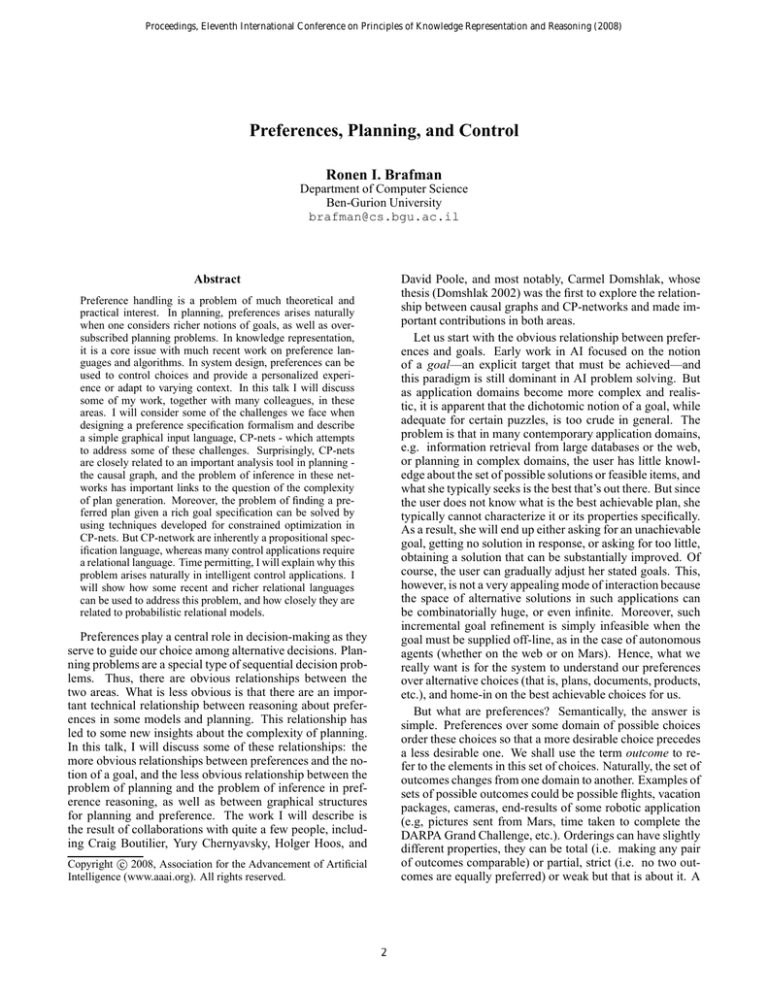 Preferences Planning And Control Ronen I Brafman Preferences Planning And Control Ronen I Brafman
