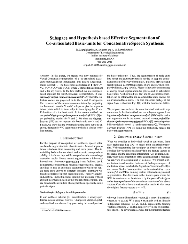 Subspace And Hypothesis Based Effective Segmentation Of 