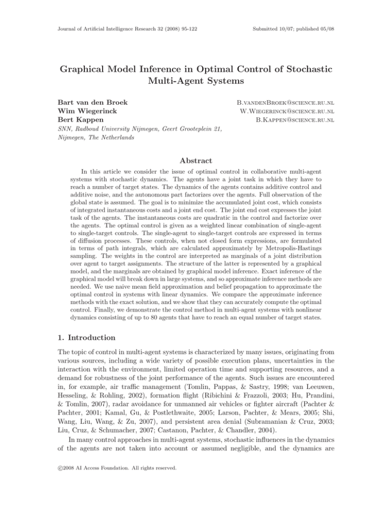 Graphical Model Inference in Optimal Control of Stochastic Multi-Agent Systems Wim Wiegerinck