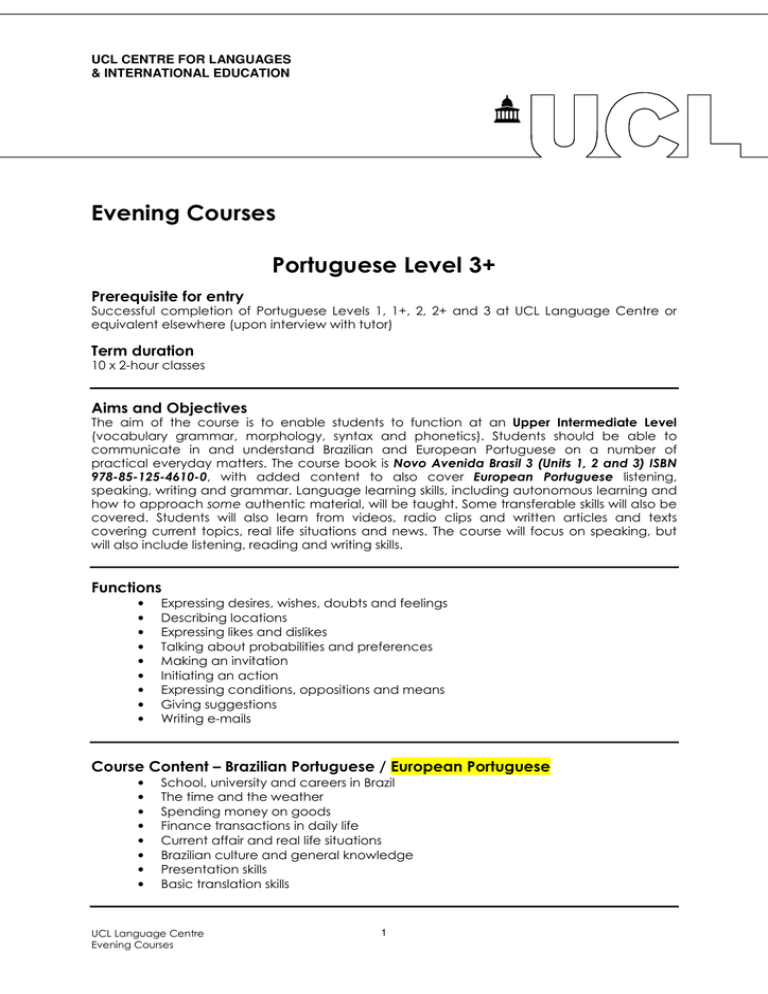 Evening Courses Portuguese Level 3 Prerequisite For Entry Evening Courses Portuguese Level 3 Prerequisite For Entry