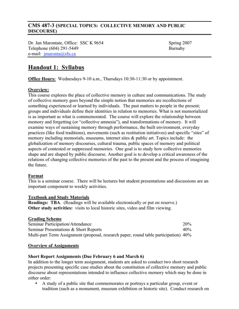 Handout 1 Syllabus CMS 487 3
