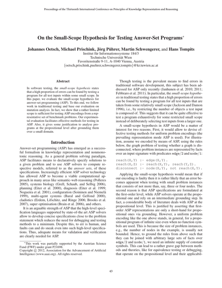 On The Small Scope Hypothesis For Testing Answer Set Programs