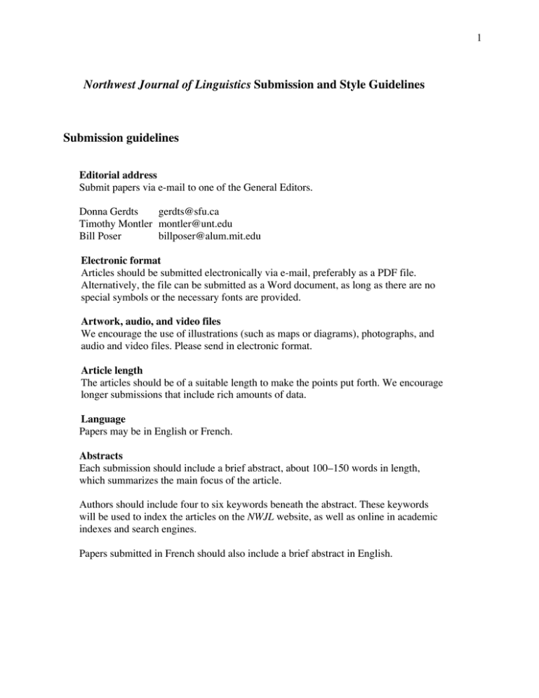 Northwest Journal Of Linguistics Submission Guidelines Northwest Journal Of Linguistics Submission Guidelines
