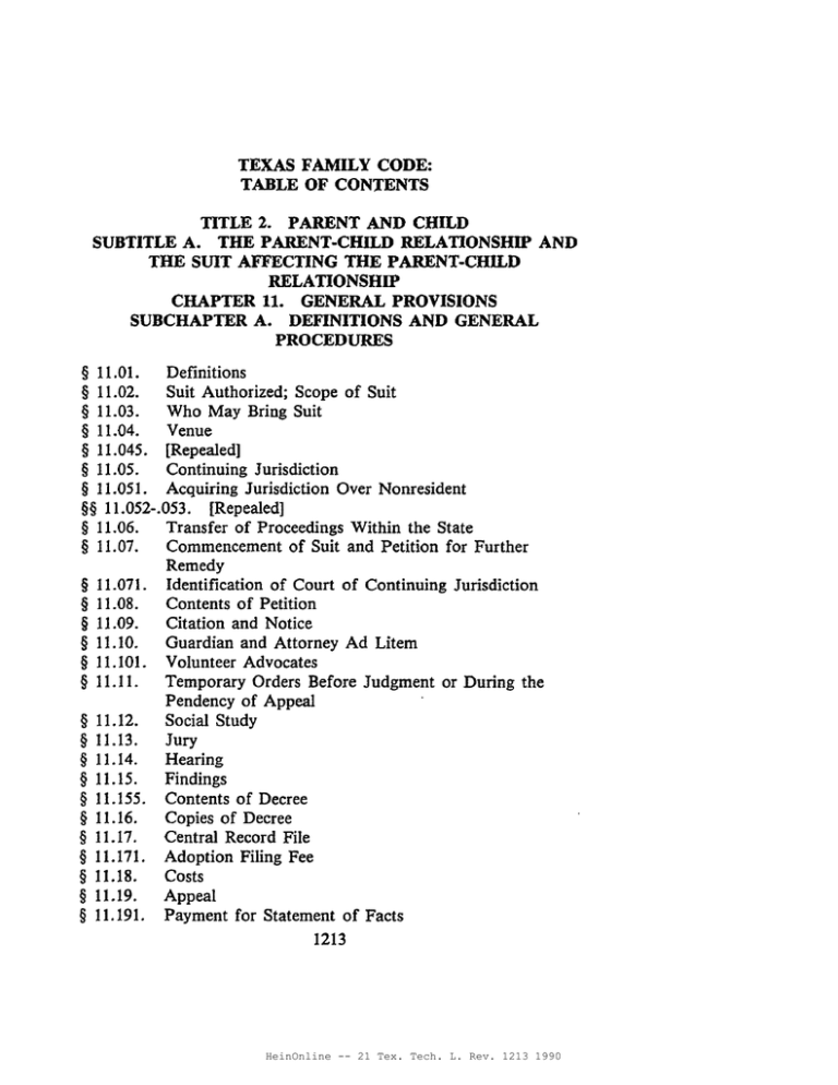 Texas Family Code Parent Child Table Of Contents Texas Family Code Parent Child Table Of Contents