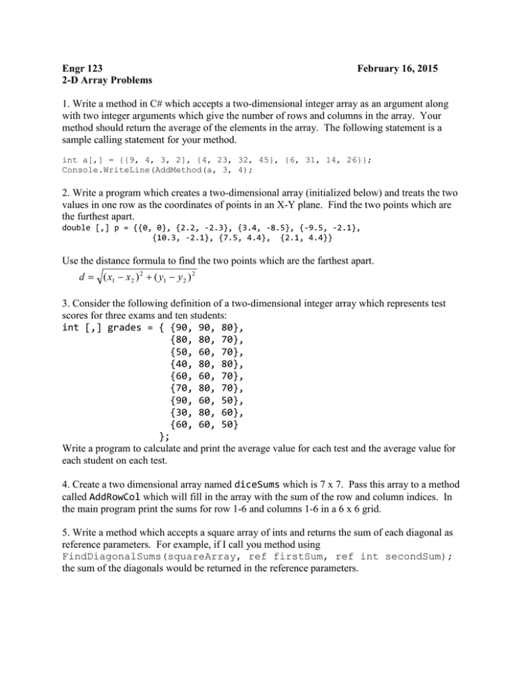 Engr 123 February 16 2015 2 D Array Problems
