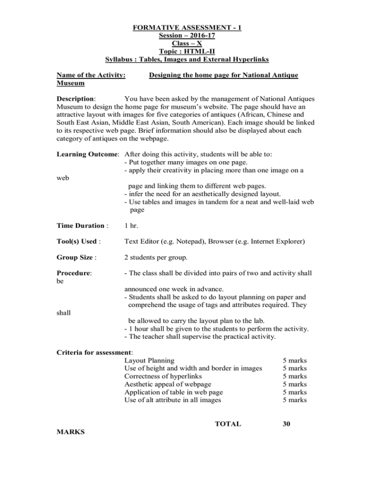 FORMATIVE ASSESSMENT 1 Session 2016 17 Class X FORMATIVE ASSESSMENT 1 Session 2016 17 Class X