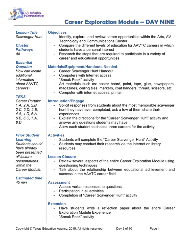 Career Exploration: Arts, AV Tech Scavenger Hunt