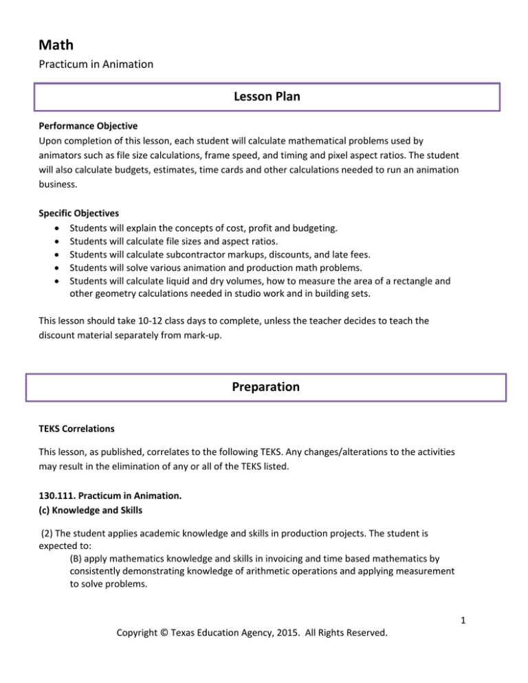 Math Lesson Plan Practicum in Animation