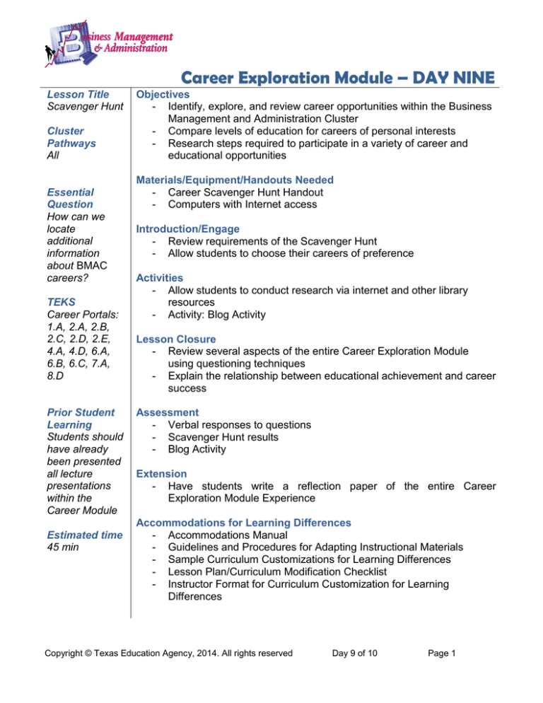 Career Exploration Module – DAY NINE