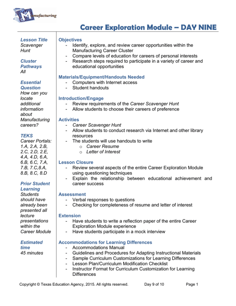 Career Exploration Module – DAY NINE