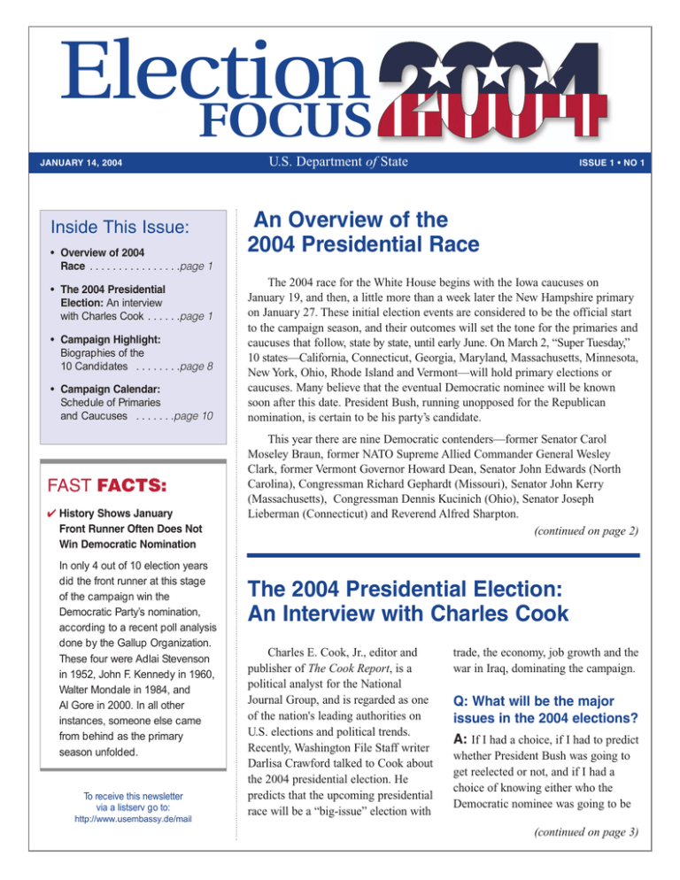 Election FOCUS An Overview of the 2004 Presidential Race