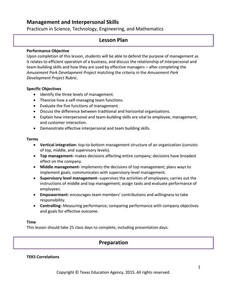 Management And Interpersonal Skills Lesson Plan