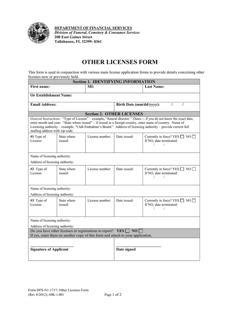OTHER LICENSES FORM OTHER LICENSES FORM