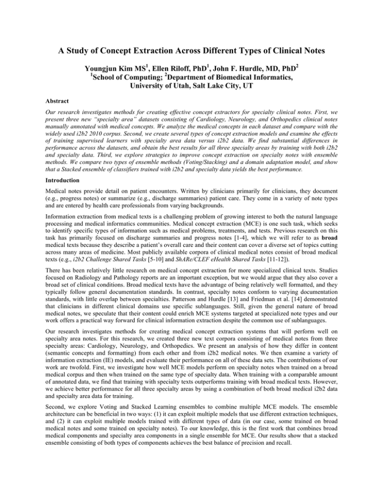 A Study of Concept Extraction Across Different Types of Clinical...