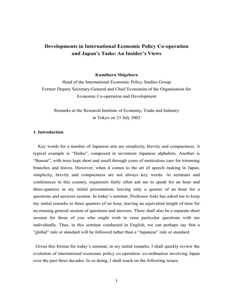 Developments In International Economic Policy Co operation