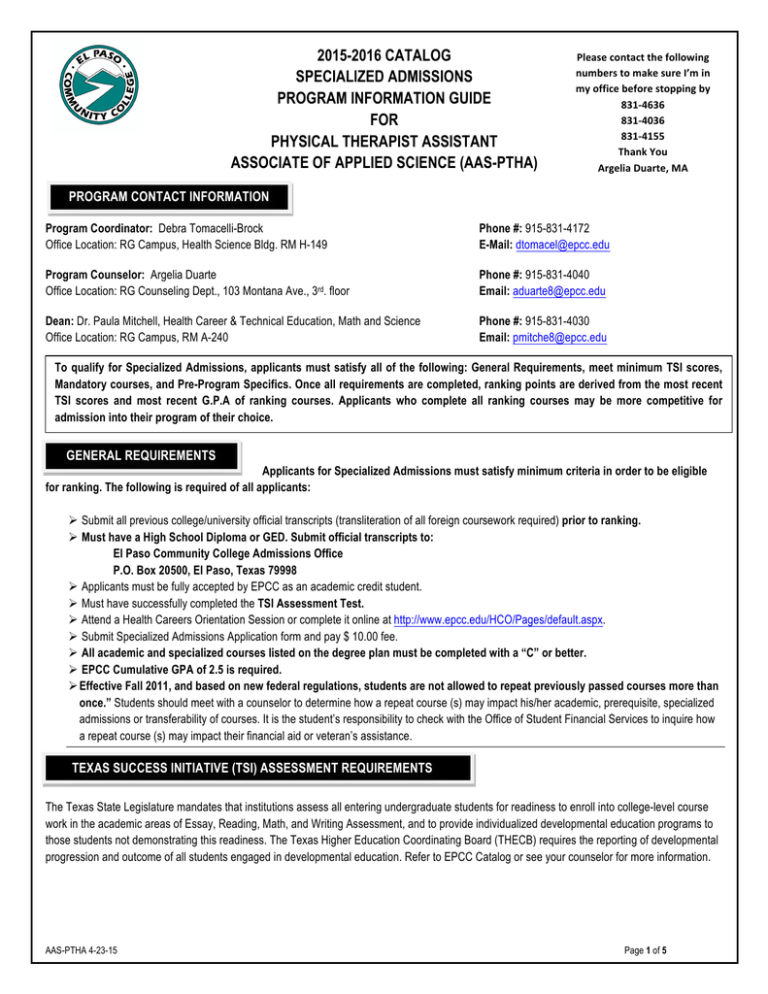 2015 2016 CATALOG SPECIALIZED ADMISSIONS PROGRAM INFORMATION GUIDE FOR 2015 2016 CATALOG SPECIALIZED ADMISSIONS PROGRAM INFORMATION GUIDE FOR