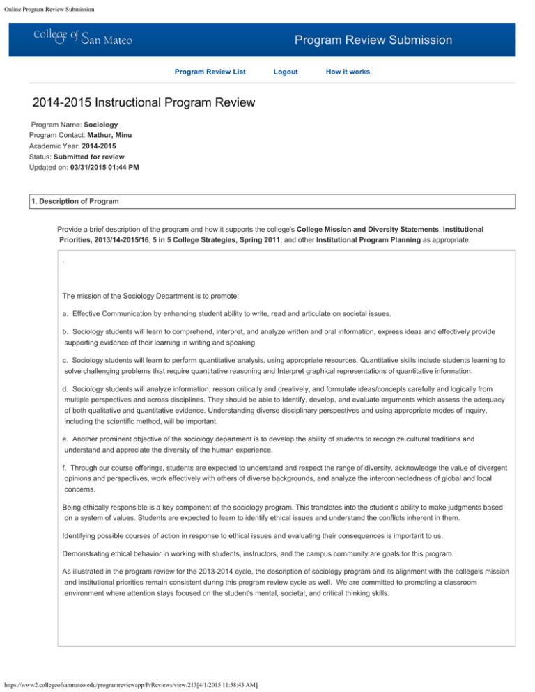 Program Review Submission 2014-2015 Instructional Program Review