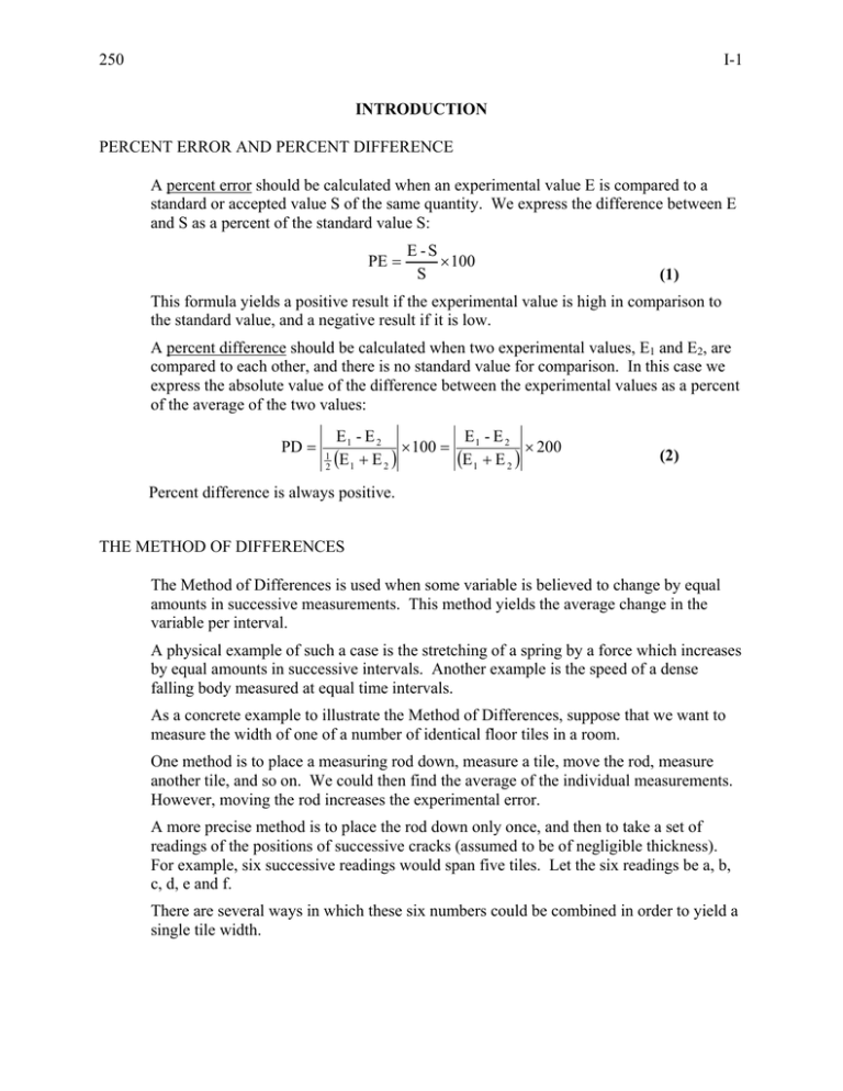 250 I 1 PERCENT ERROR AND PERCENT DIFFERENCE