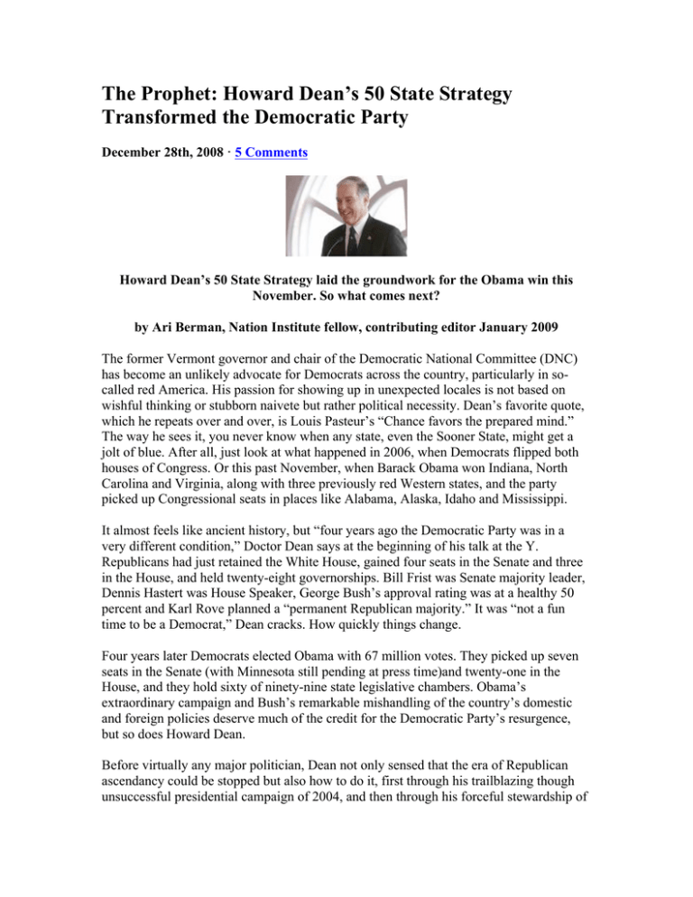 The Prophet: Howard Dean’s 50 State Strategy Transformed the Democratic ...