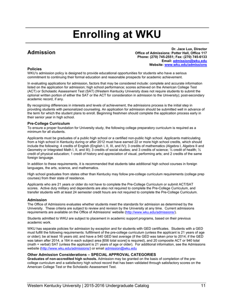 Enrolling at WKU Admission